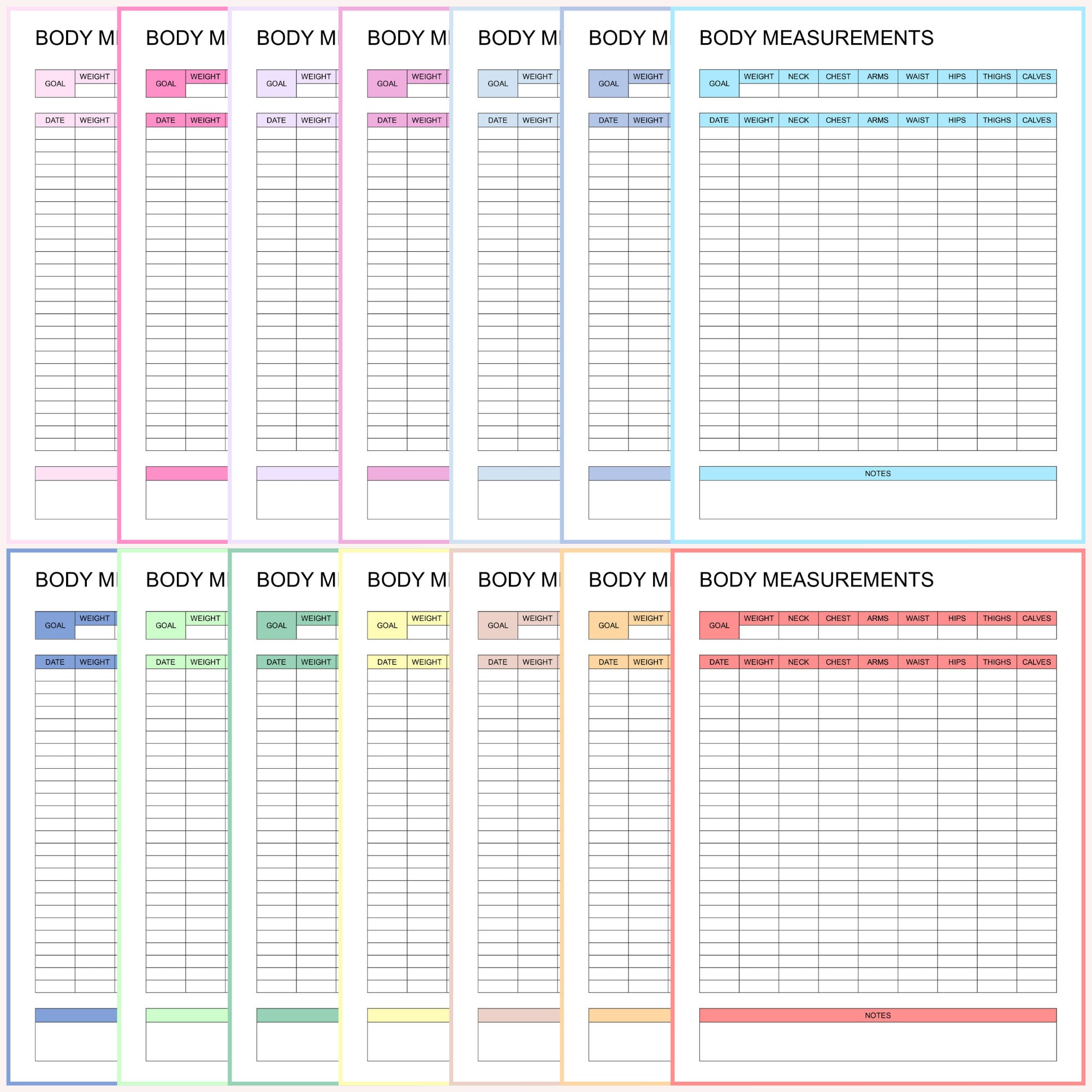 Editable Body Measurement Tracker, Weight Tracker, Body Metrics ...