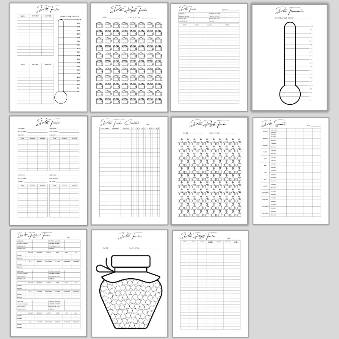 Printable Debt Tracker Bundle of 11, Debt Payment Tracker, Debt Payoff ...