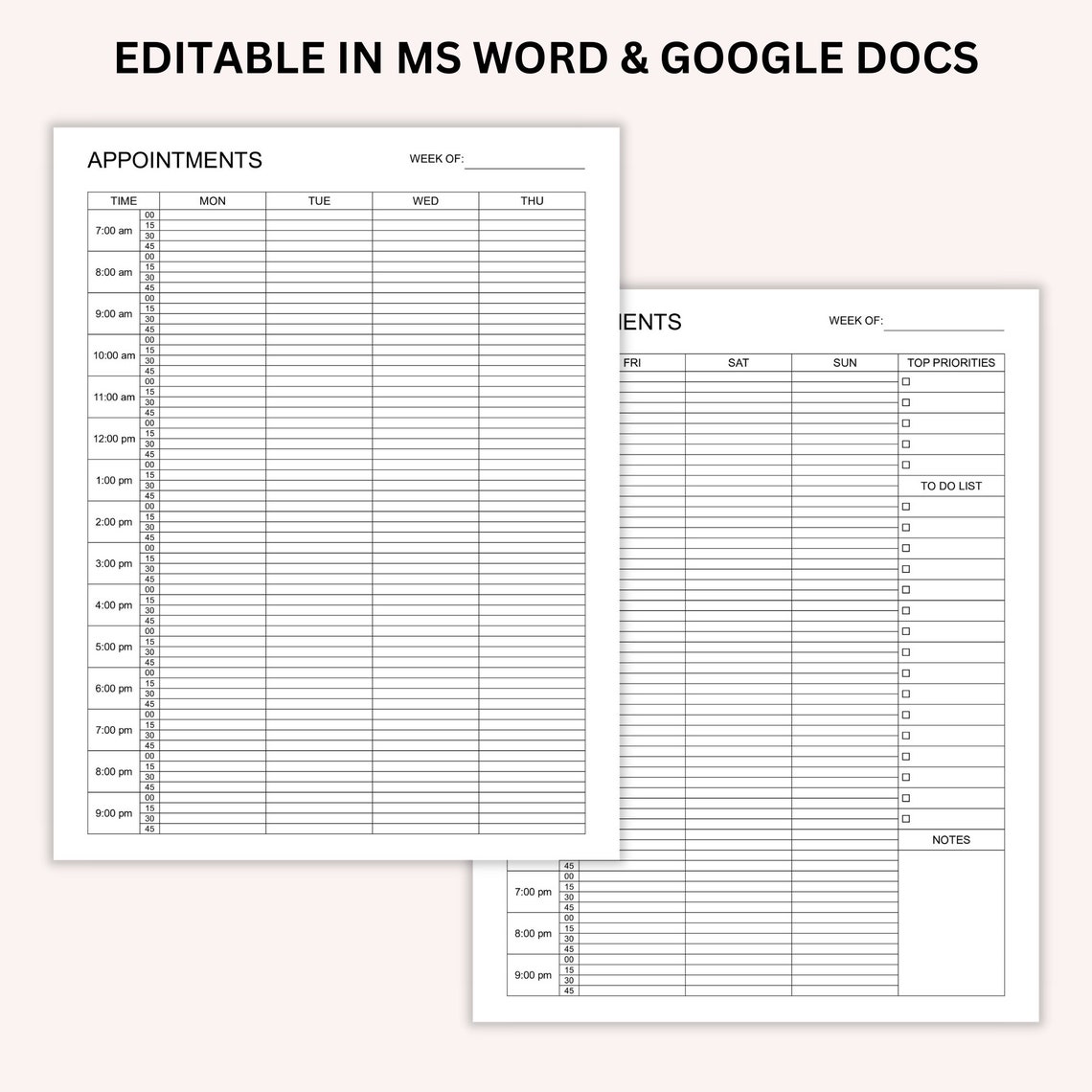 Editable Appointment Tracker, Printable 15 Minute Interval Appointment ...