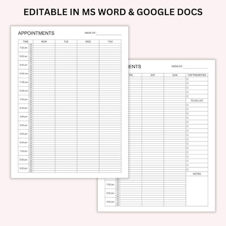 Editable Appointment Tracker, Printable 15 Minute Interval Appointment ...