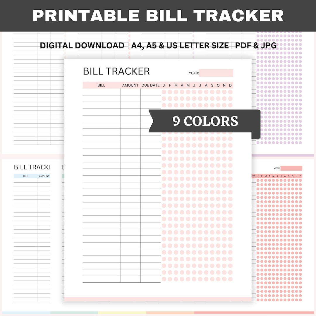 Printable Bill Tracker, Yearly Bill Tracker, Bill Log Checklist, Bill ...