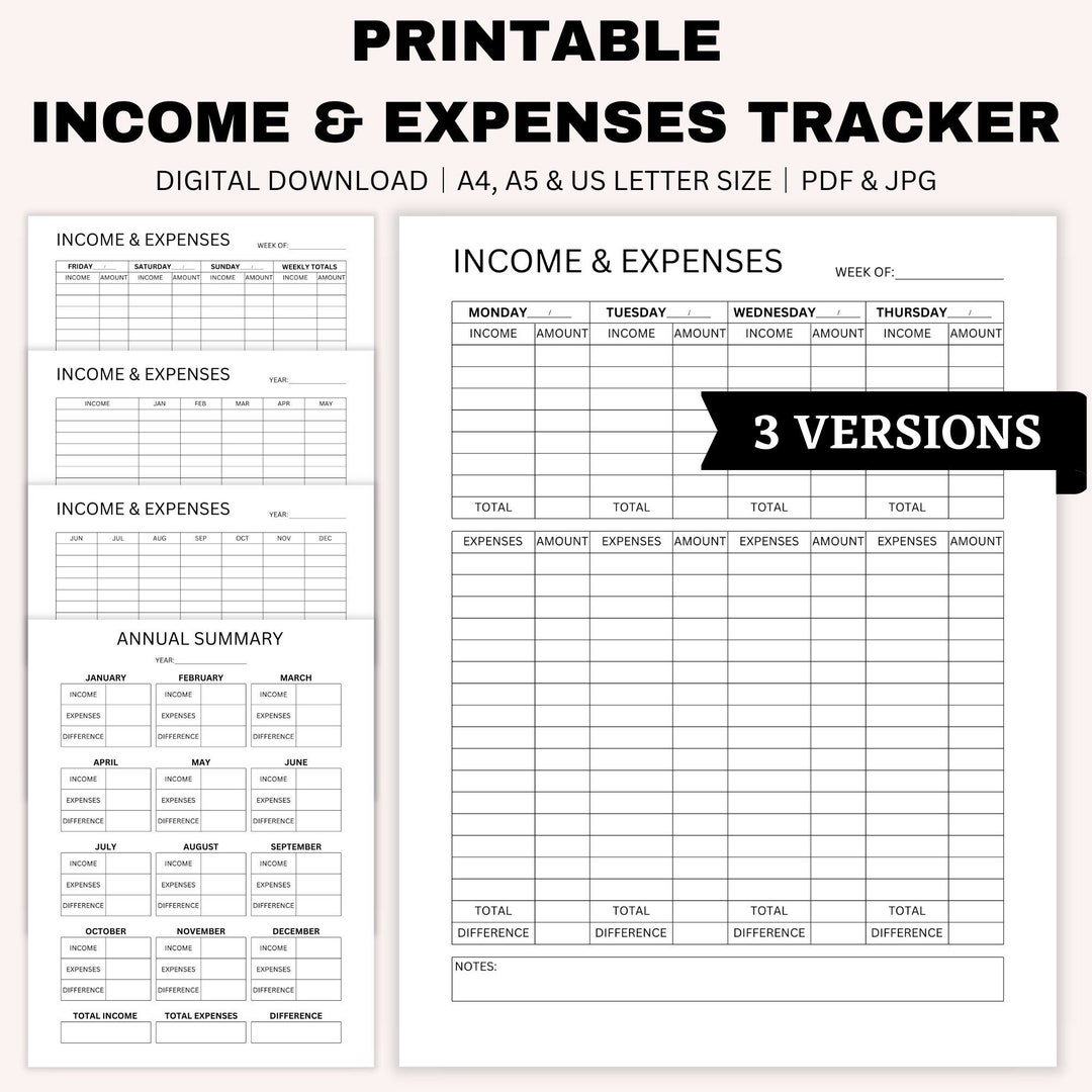 Printable Income & Expenses Tracker, Spending Tracker, Money Tracker ...