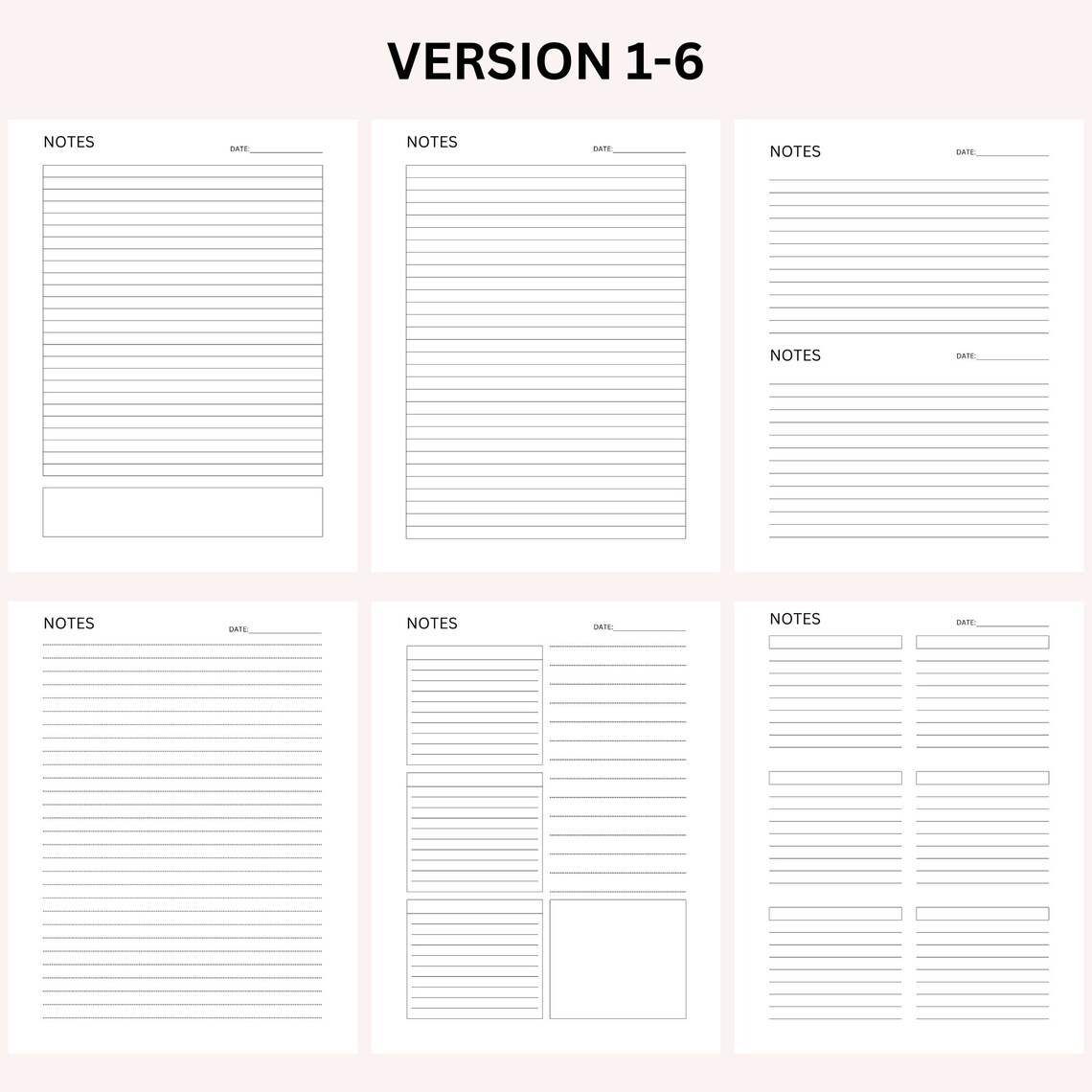 Printable Notebook Pages, Note Taking Templates, Notes Planner, Lined ...