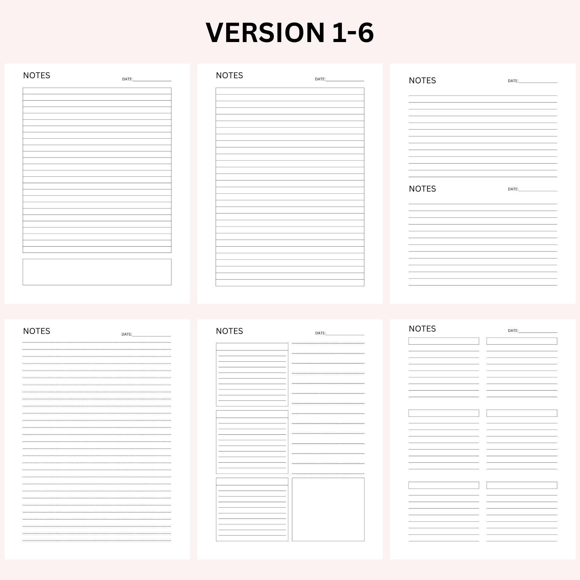 Printable Notebook Pages, Note Taking Templates, Notes Planner, Lined ...