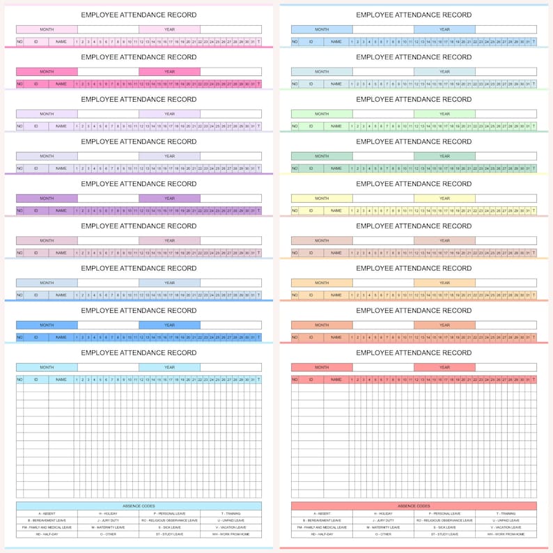 Editable Employee Attendance Record, Printable Employee Absence Tracker ...