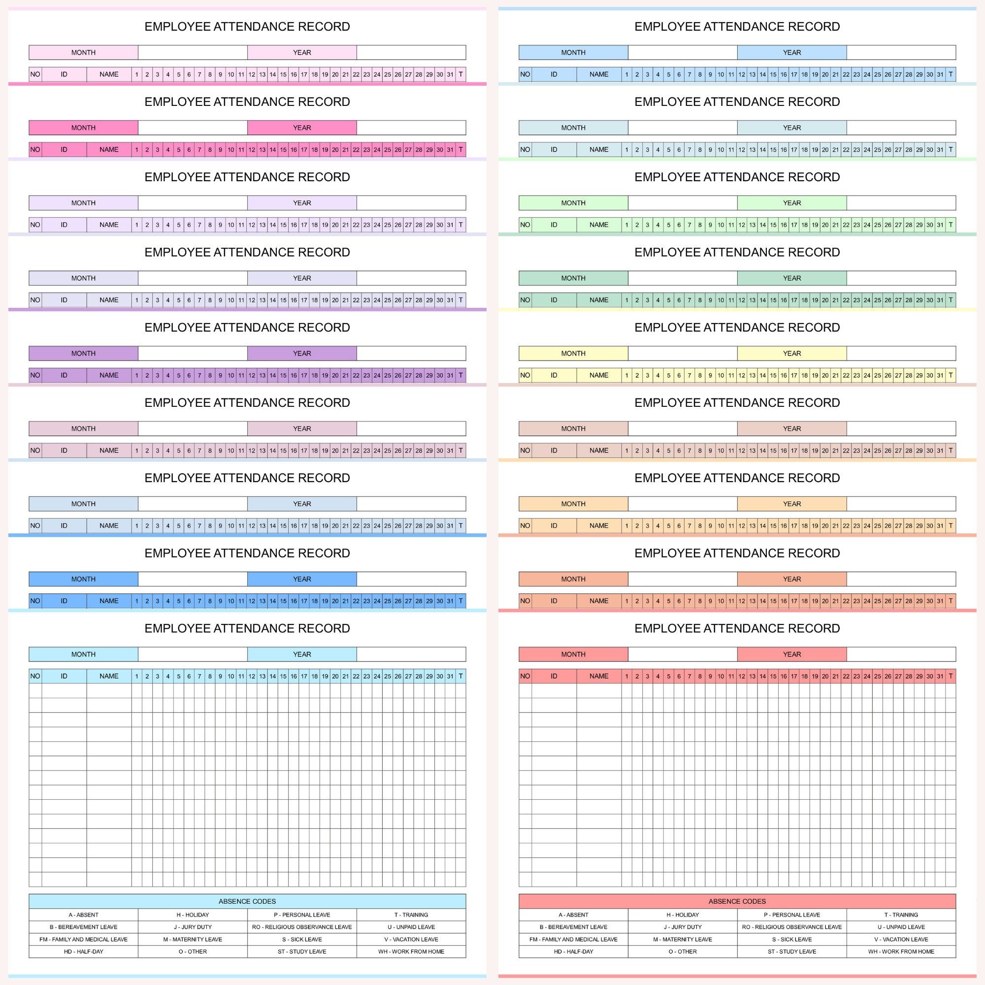 Editable Employee Attendance Record, Printable Employee Absence Tracker ...