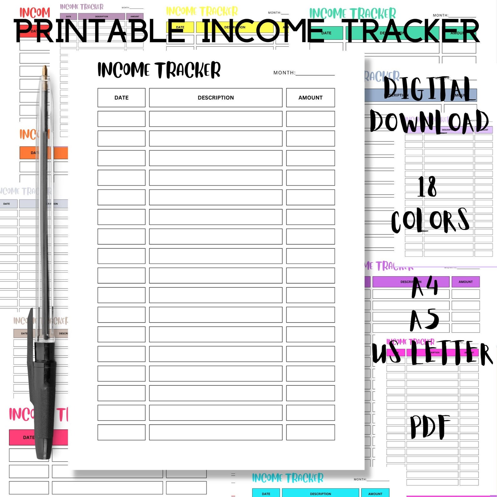 Printable Income Tracker, Monthly Budget Income Sheet, Finance Planer ...