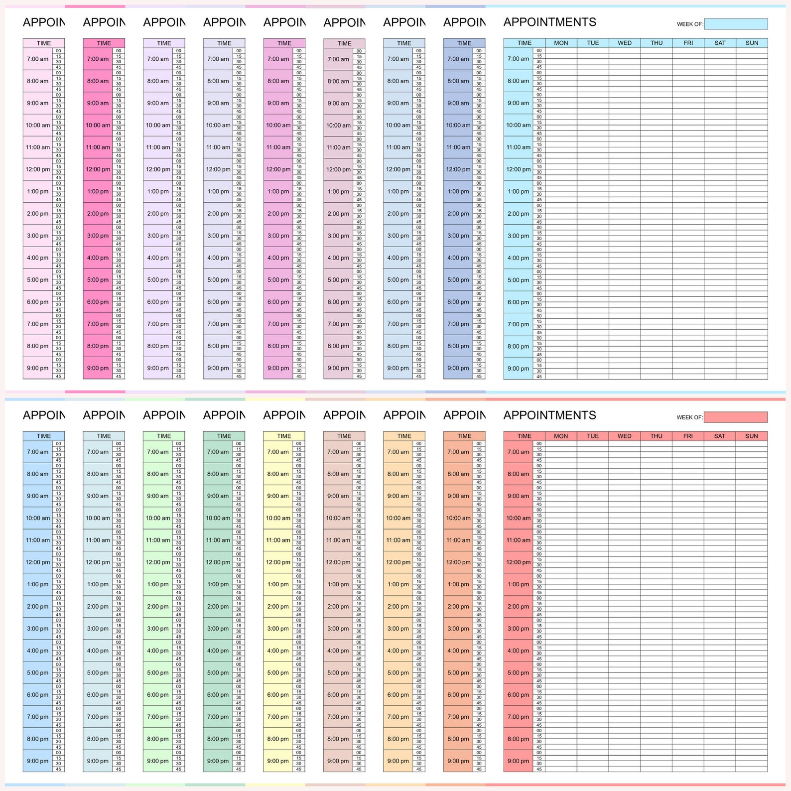 Editable Appointment Tracker, Printable 15 Minute Interval Appointment ...