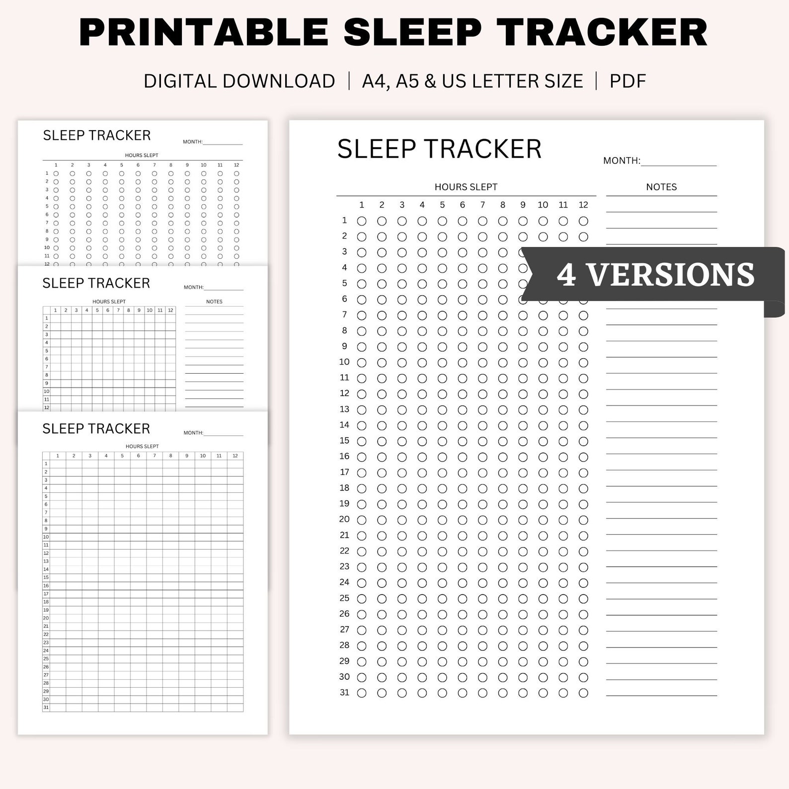 Printable Sleep Tracker, Sleep Diary, Sleep Chart, Sleep Journal, Daily ...