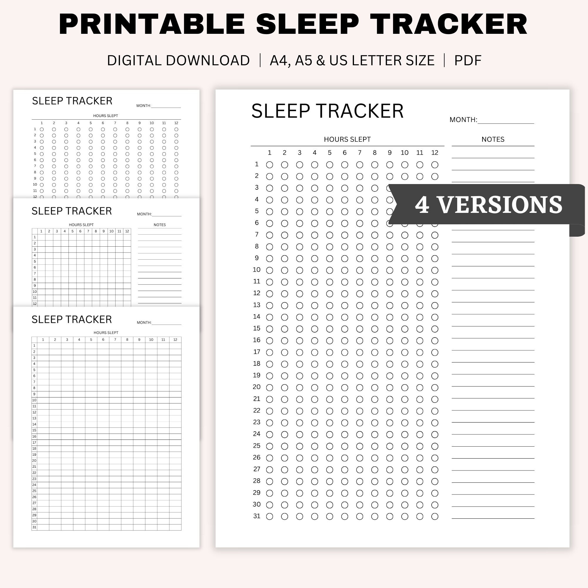 Printable Sleep Tracker, Sleep Diary, Sleep Chart, Sleep Journal, Daily ...