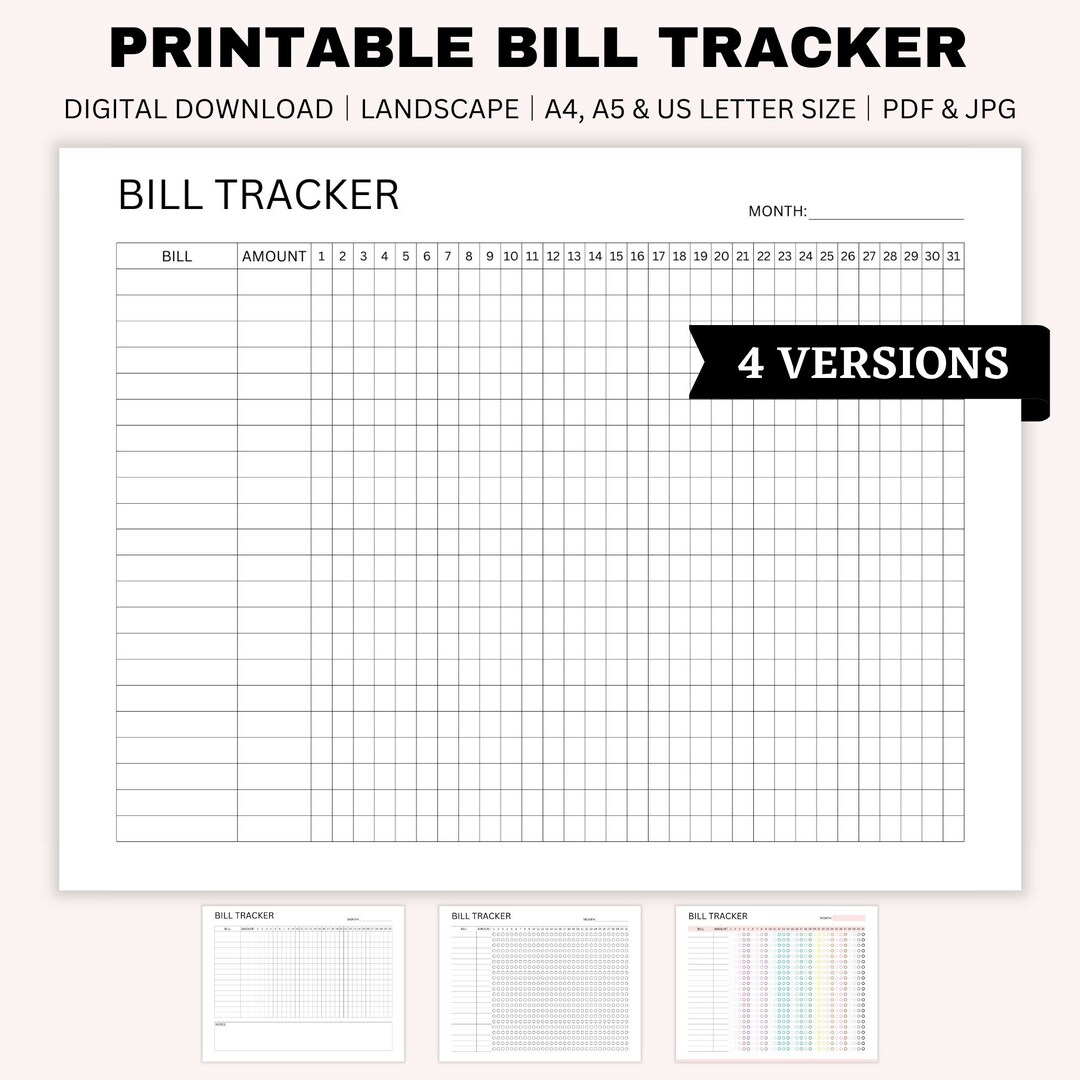 Printable Bill Tracker, Monthly Bill Tracker, Spending Tracker, Expense ...