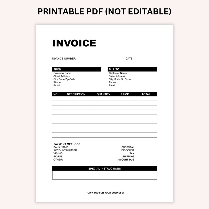 Editable Invoice Template, Business Invoice, Custom Invoice, Payment ...