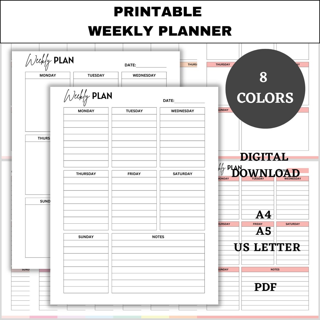 Printable Weekly Plan, Daily Planner, Weekly Schedule, Weekly Organizer ...