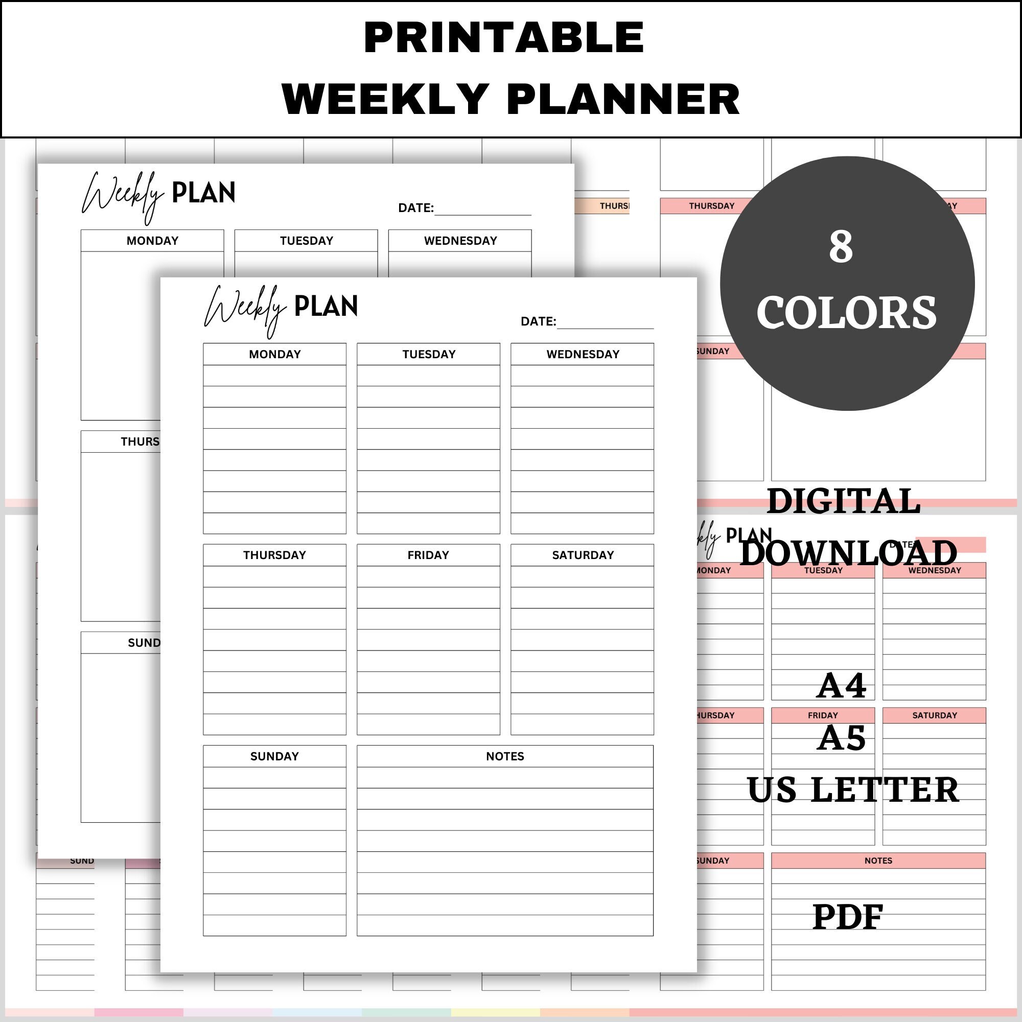 Printable Weekly Plan, Daily Planner, Weekly Schedule, Weekly Organizer ...