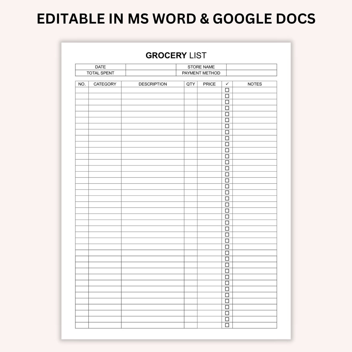 Editable Grocery List, Printable Grocery Planner, Food Shopping List ...