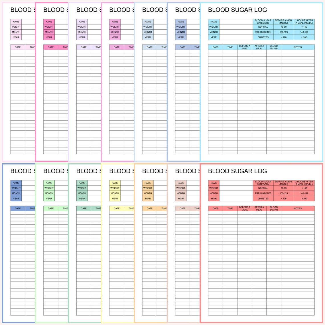 Blood Sugar Log Editable, Daily Blood Sugar Journal, Diabetes Tracking ...