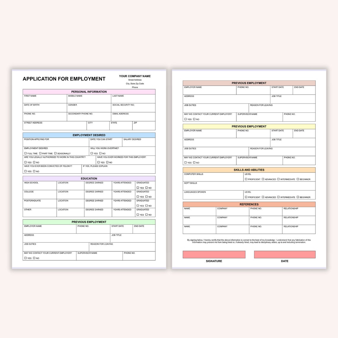 Editable Job Application Template, Printable Application for Employment ...