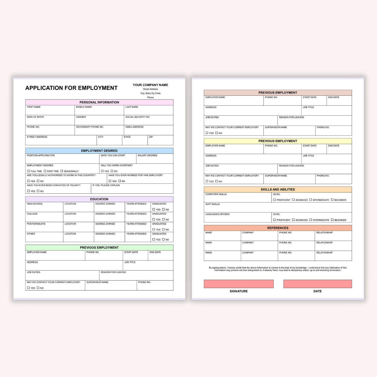 Editable Job Application Template, Printable Application for Employment ...