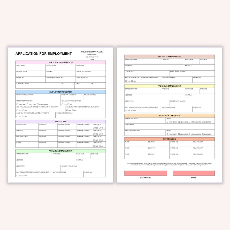 Editable Job Application Template, Printable Application for Employment ...