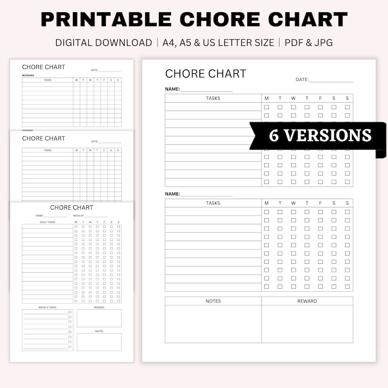 Printable Chore Chart, to Do List, Kids Routine Chart, Chore Checklist ...