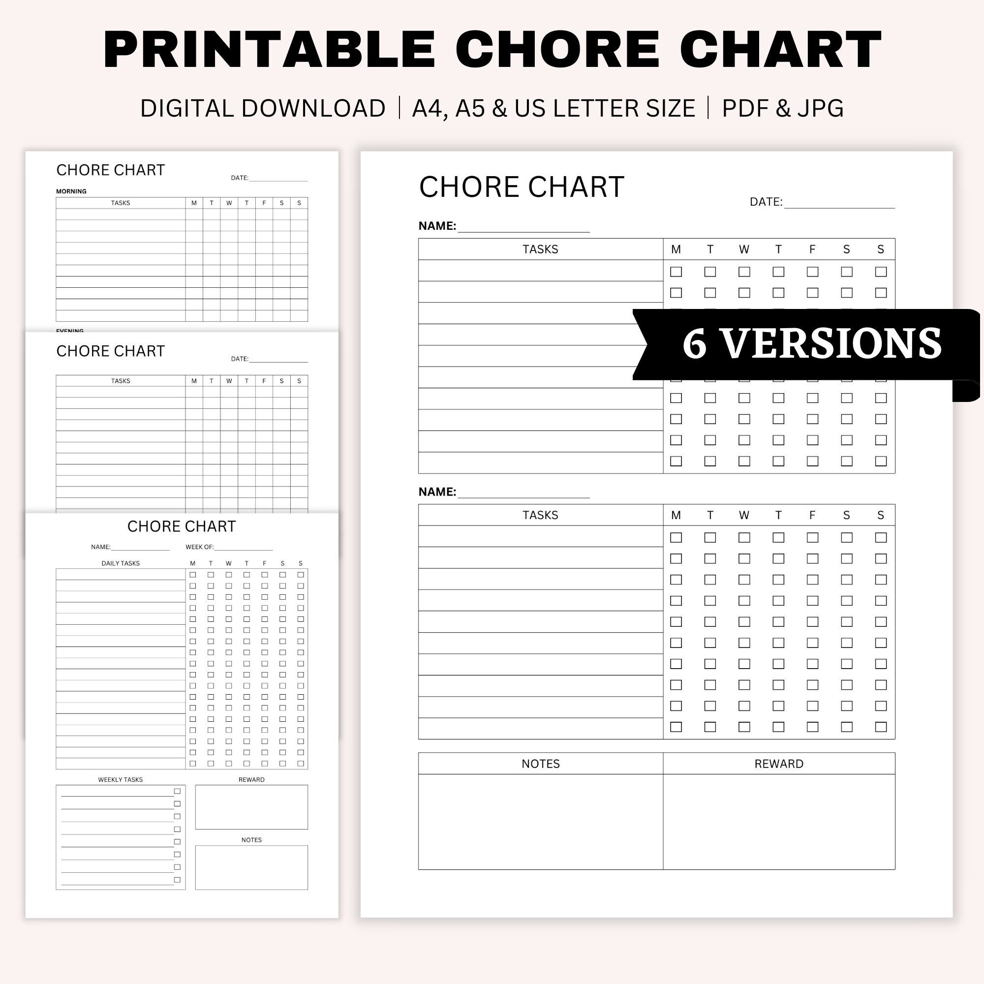 Printable Chore Chart, to Do List, Kids Routine Chart, Chore Checklist ...