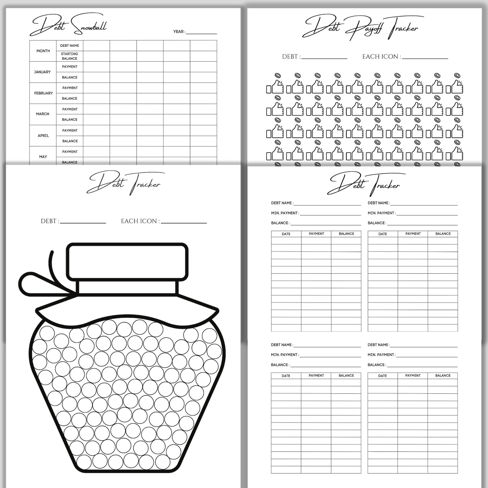 Printable Debt Tracker Bundle of 11, Debt Payment Tracker, Debt Payoff ...