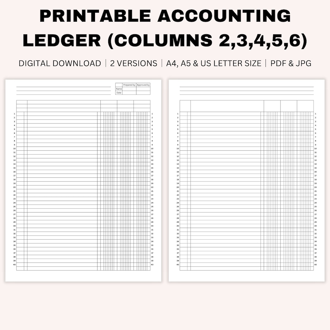 Printable Blank Accounting Ledger, Log for Credits and Debits ...