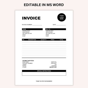 Editable Invoice Template, Business Invoice, Custom Invoice, Payment ...