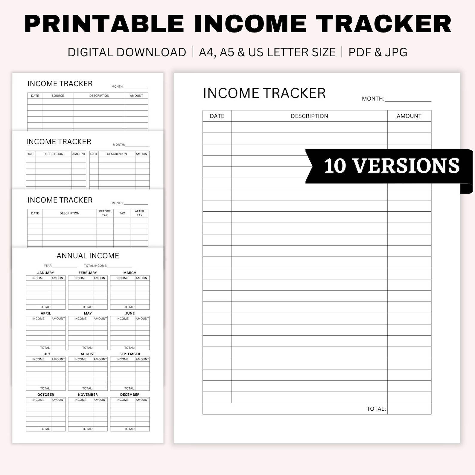 Printable Income Tracker, Money Tracker, Income Template, Income Log ...