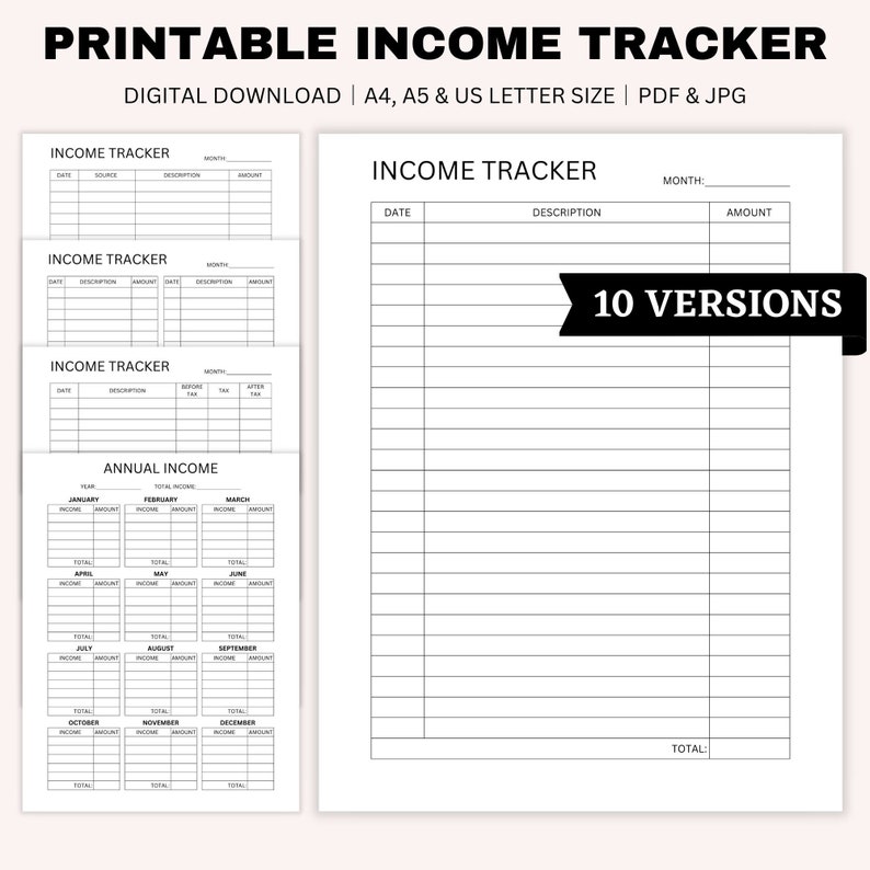 Printable Income Tracker, Money Tracker, Income Template, Income Log ...