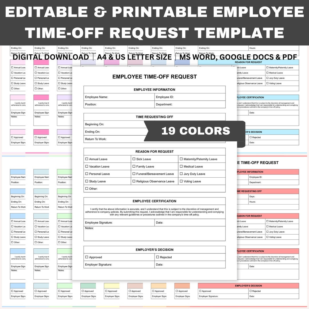 Editable Employee Time-off Request Template, Printable Vacation Request ...