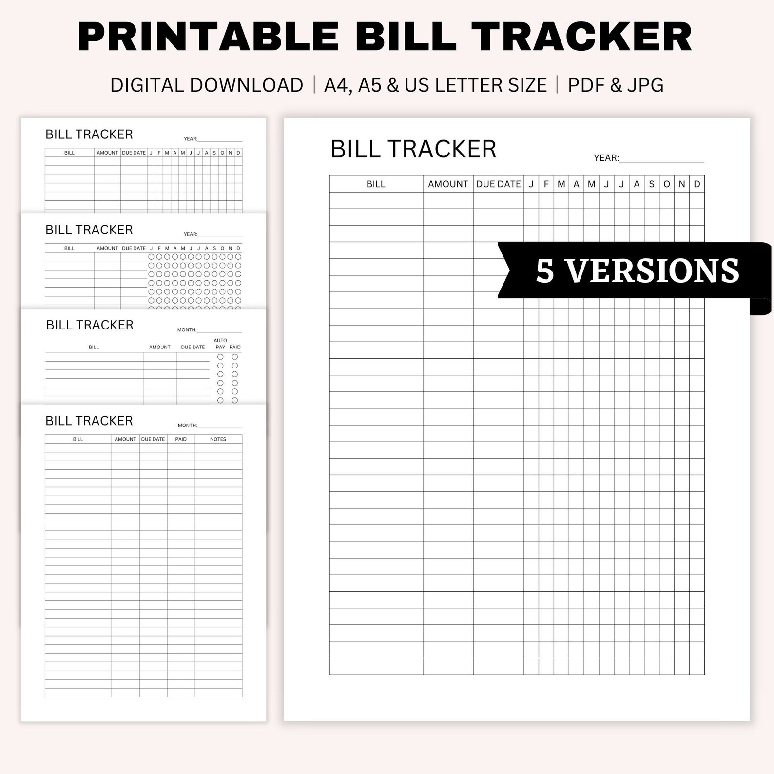 Printable Bill Tracker, Yearly Bill Payment, Expense Tracker, Bill Log ...
