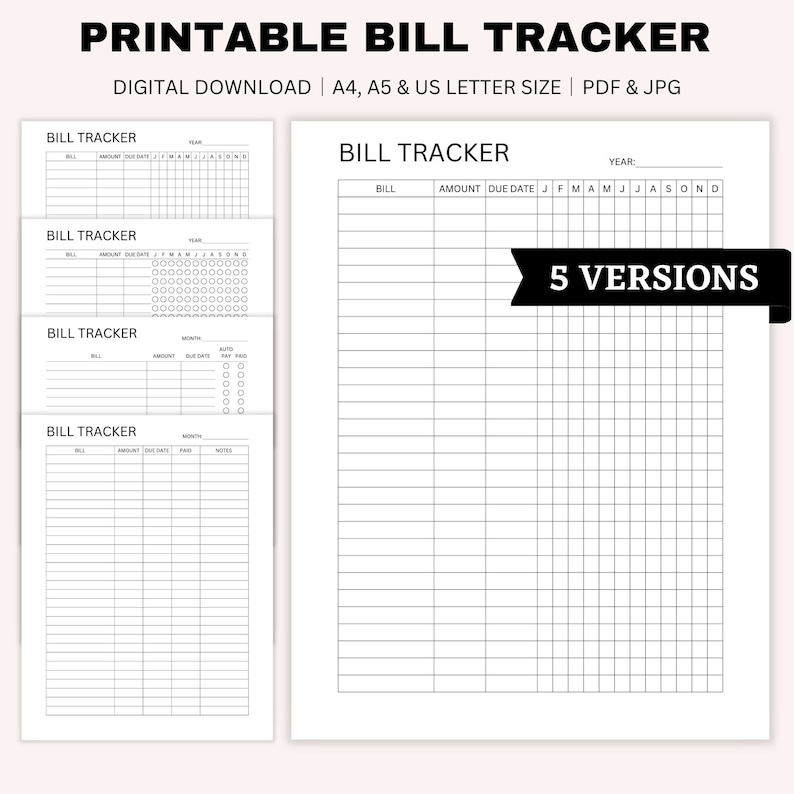 Printable Bill Tracker, Yearly Bill Payment, Expense Tracker, Bill Log ...