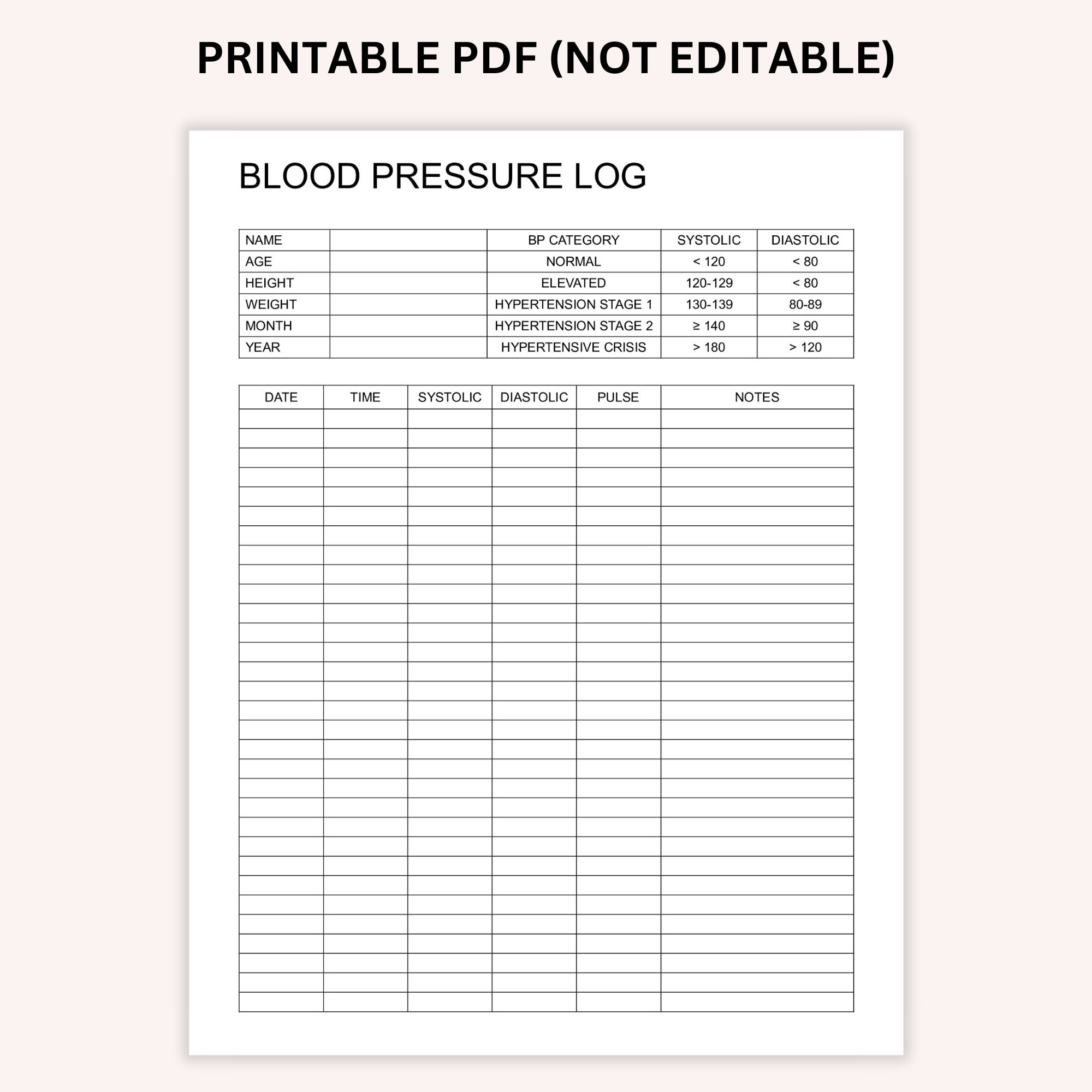 Blood Pressure Log Editable Printable, Daily Blood Pressure Monitoring ...