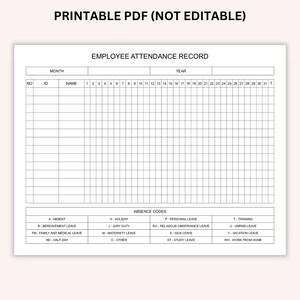 Editable Employee Attendance Record, Printable Employee Absence Tracker ...