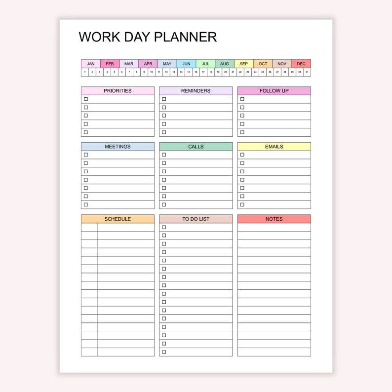 Work Day Planner Editable, Work Log, to Do List, Office Organizer ...