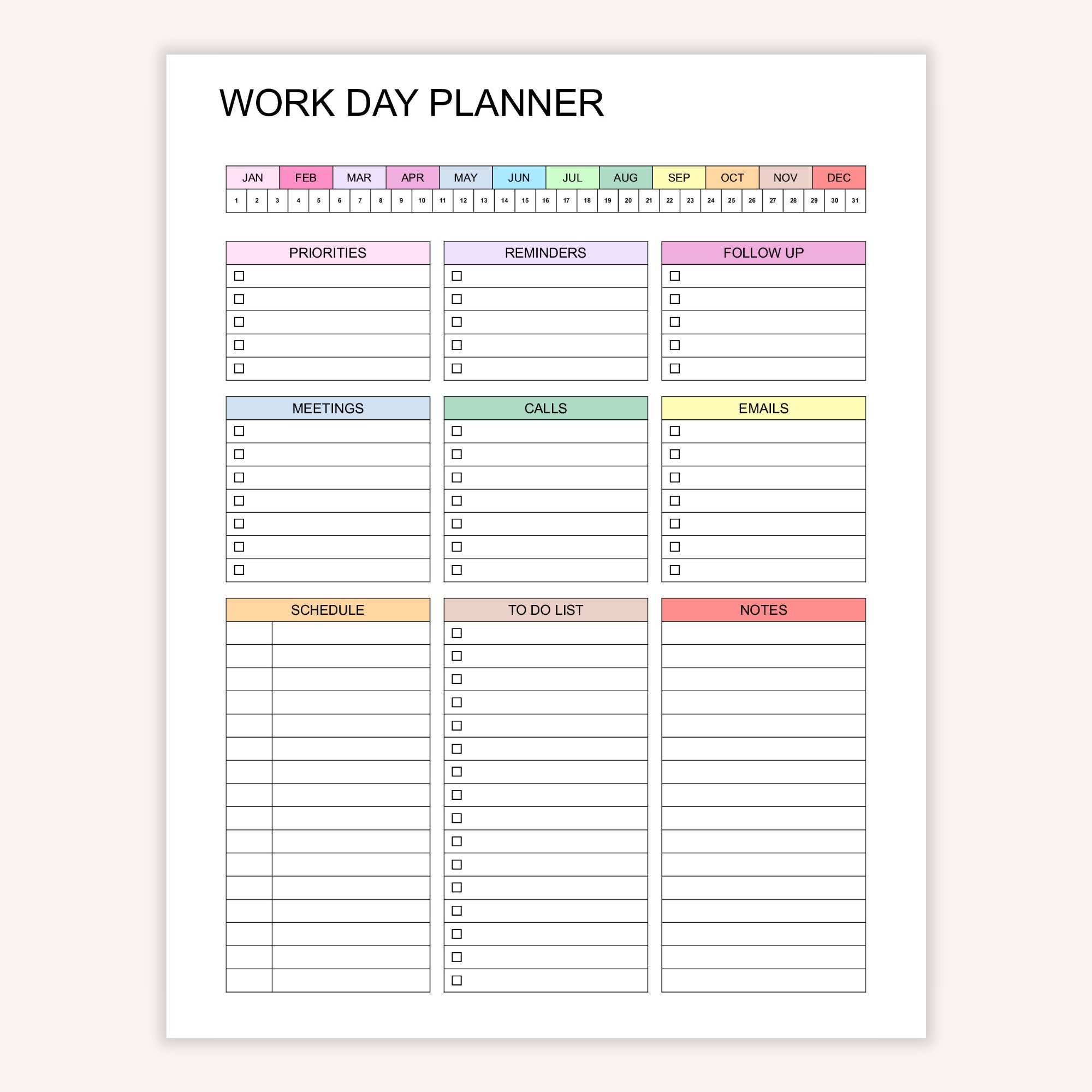 Work Day Planner Editable, Work Log, to Do List, Office Organizer ...