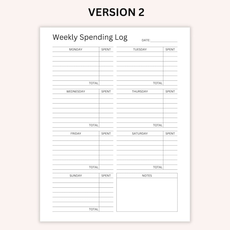 Printable Weekly Spending Log, Expense Tracker, Purchase Recorder ...