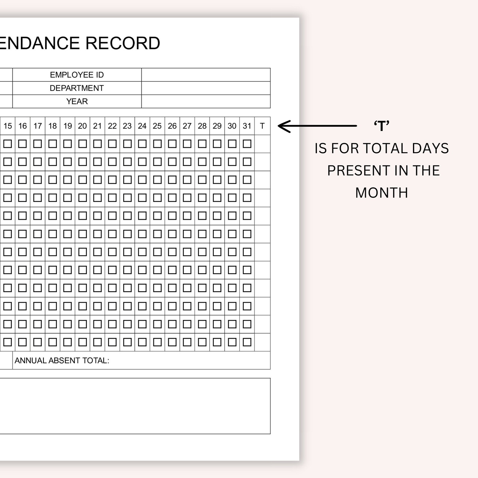 Editable Employee Attendance Record, Printable Absence Tracker ...