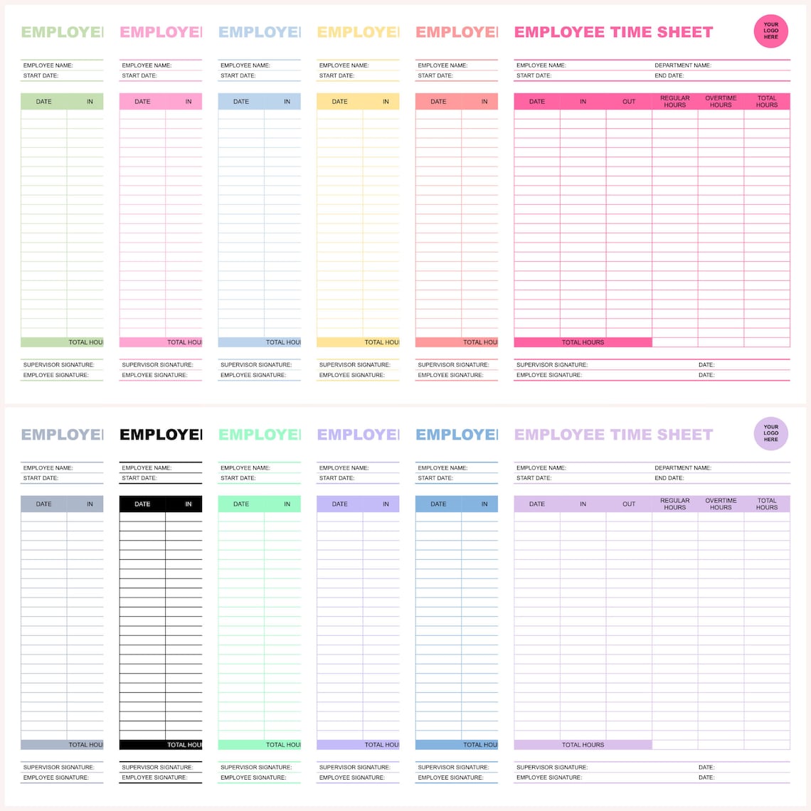 Editable Employee Time Sheet, Clock in & Out Sheet, Time Card, Work Log ...