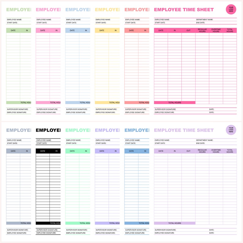 Editable Employee Time Sheet, Clock in & Out Sheet, Time Card, Work Log ...