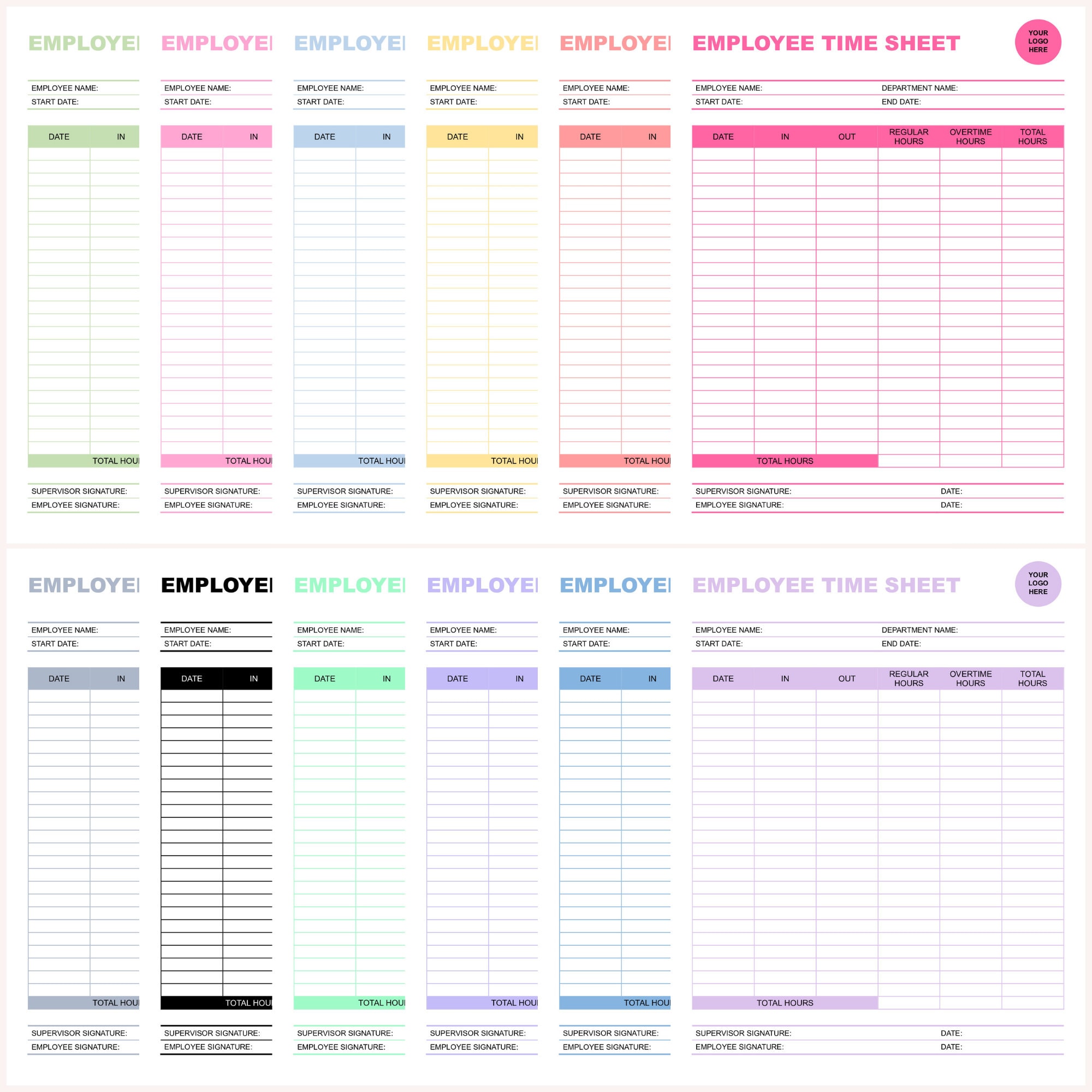 Editable Employee Time Sheet, Clock in & Out Sheet, Time Card, Work Log ...