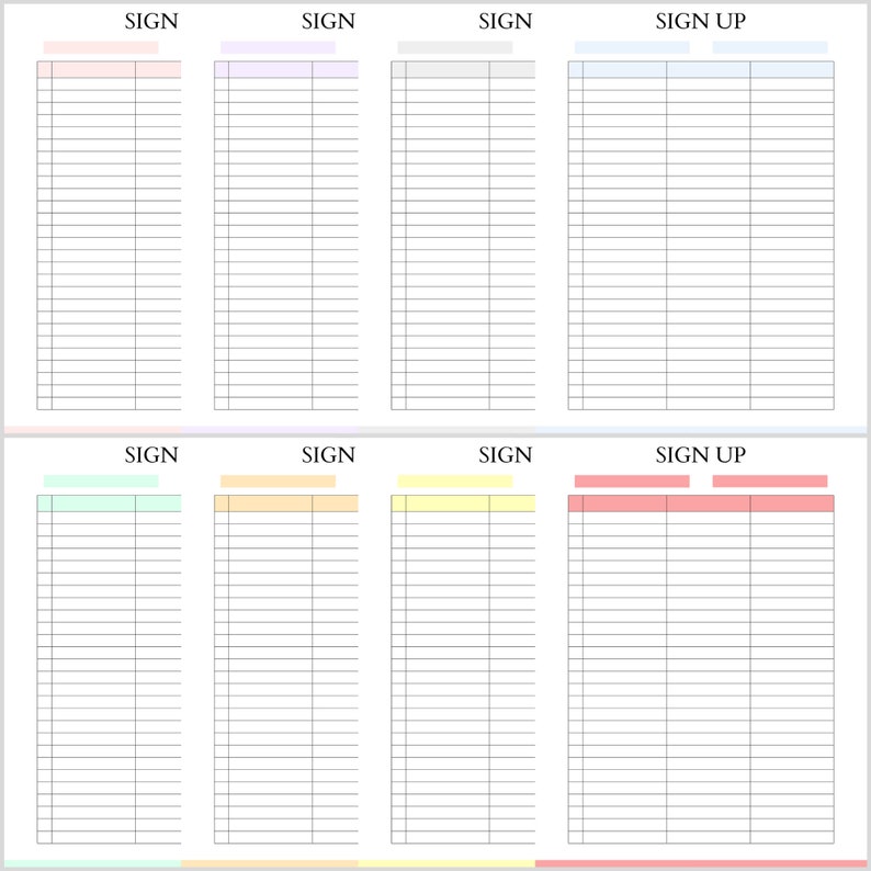 Printable Sign up Sheet, Contact Information, Event Sign up Sheet ...