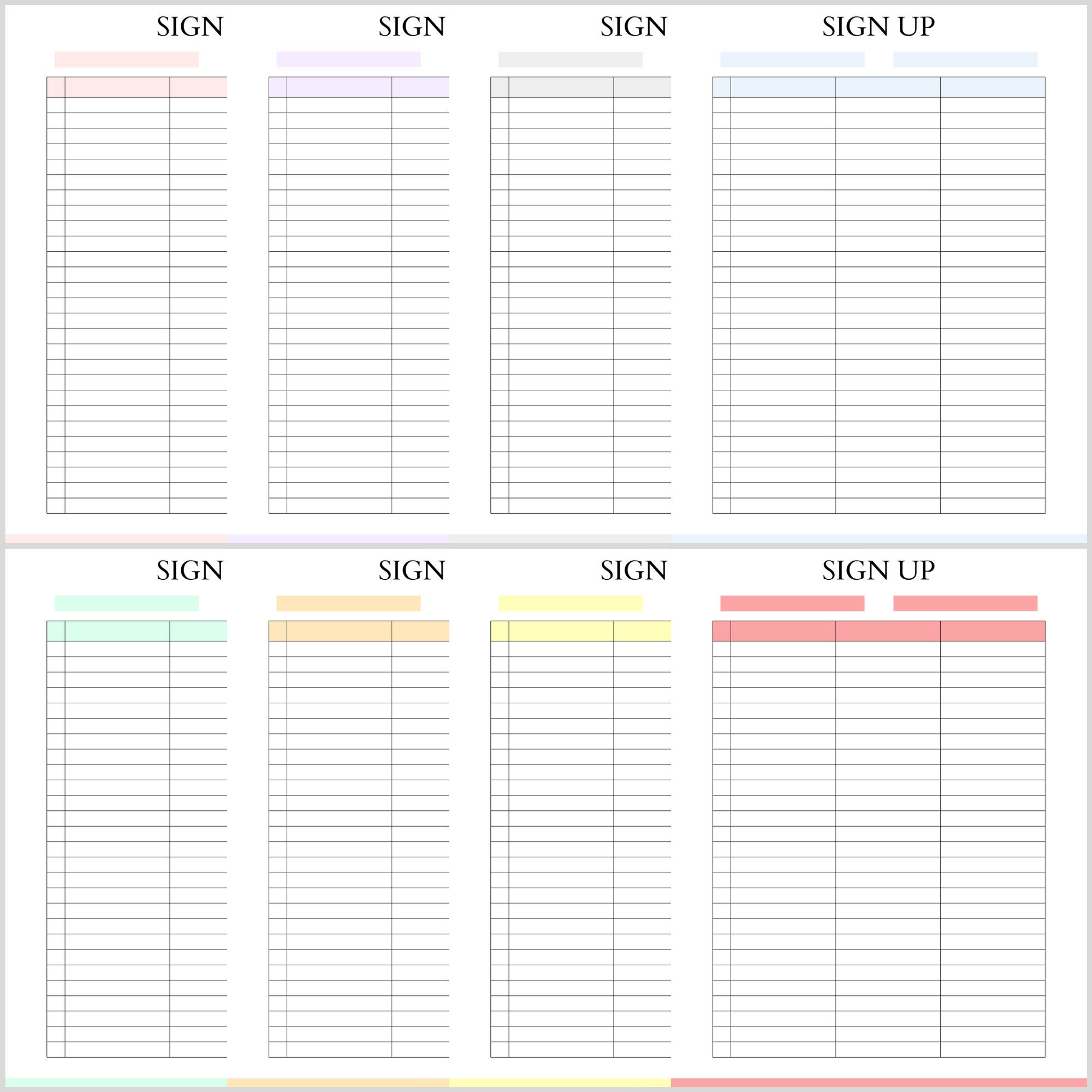 Printable Sign up Sheet, Contact Information, Event Sign up Sheet ...