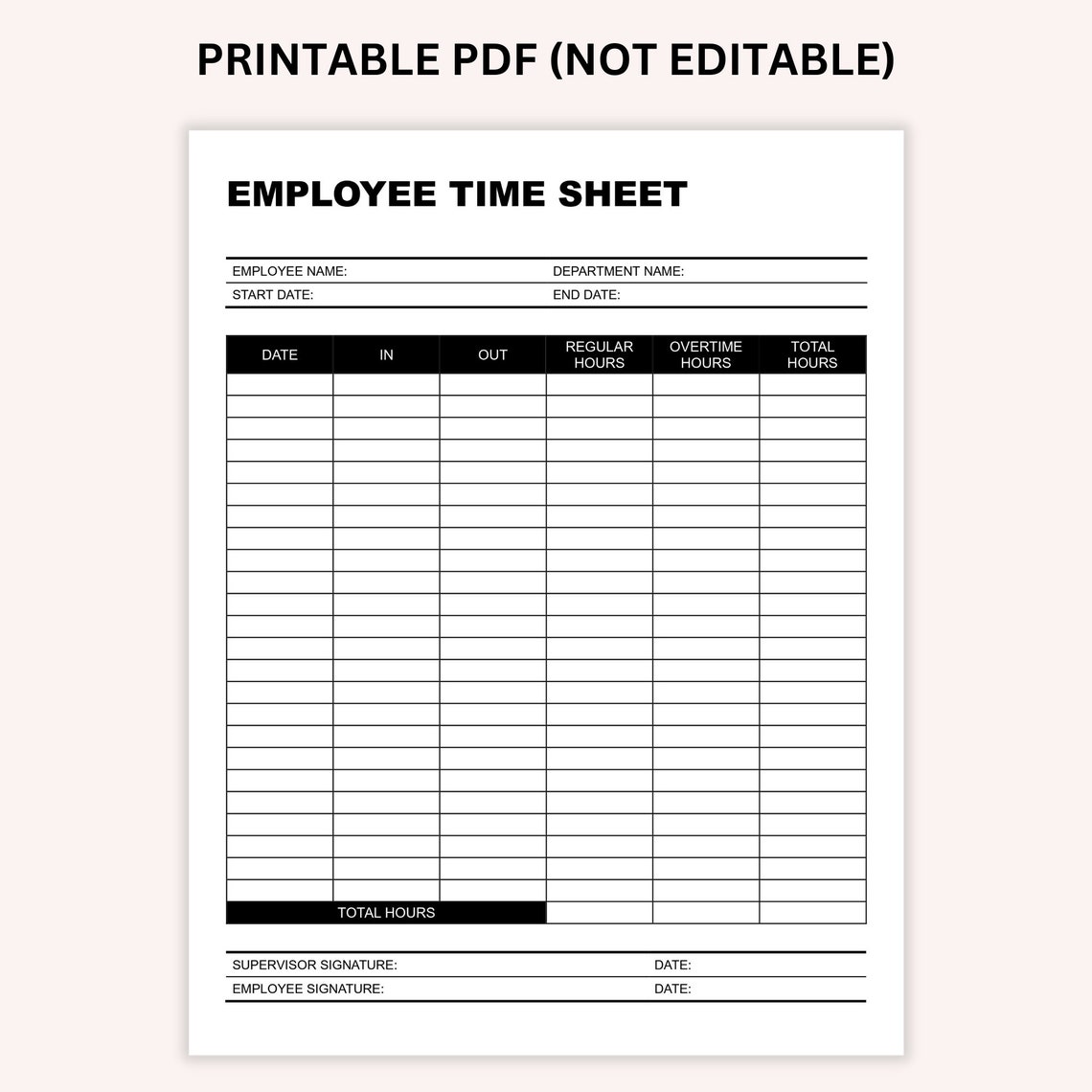 Editable Employee Time Sheet, Clock in & Out Sheet, Time Card, Work Log ...