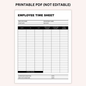 Editable Employee Time Sheet, Clock in & Out Sheet, Time Card, Work Log ...