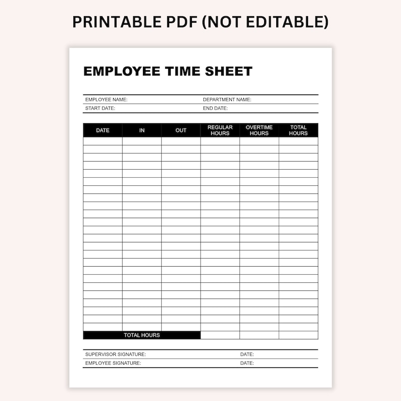 Editable Employee Time Sheet, Clock in & Out Sheet, Time Card, Work Log ...