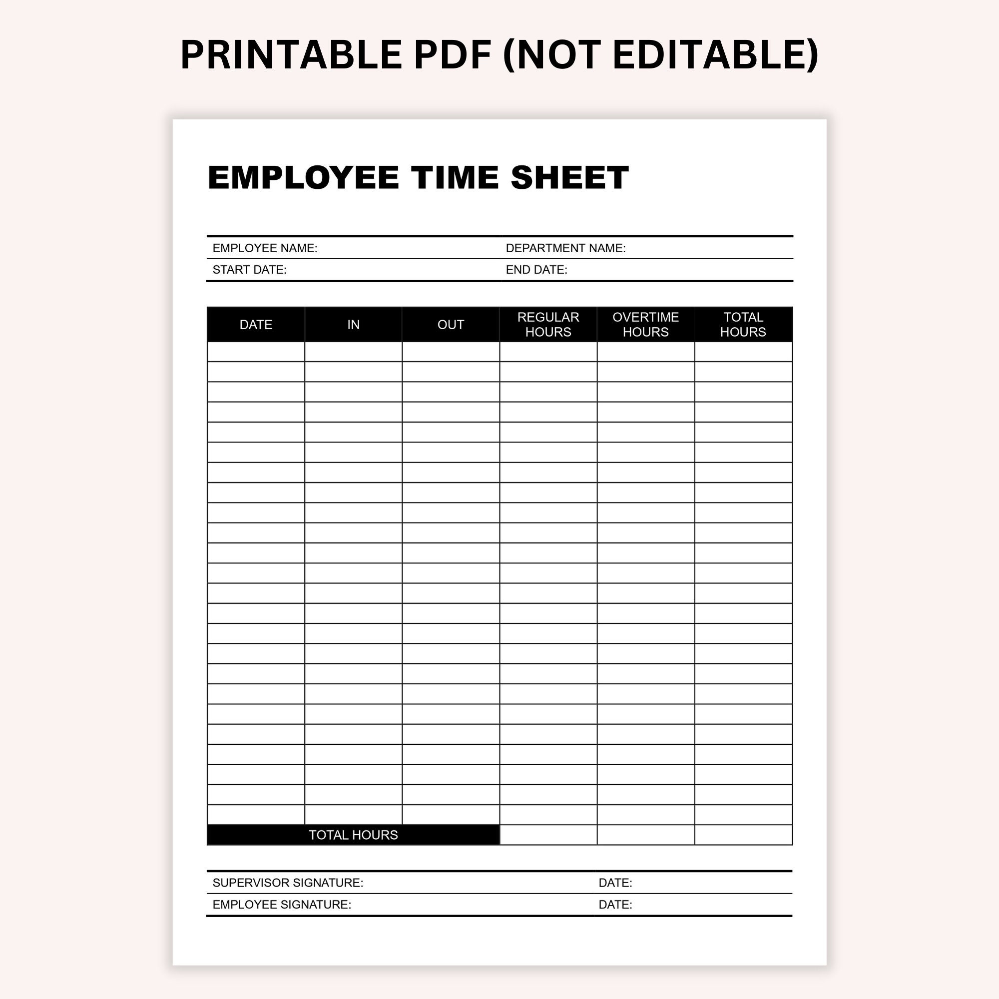 Editable Employee Time Sheet, Clock in & Out Sheet, Time Card, Work Log ...