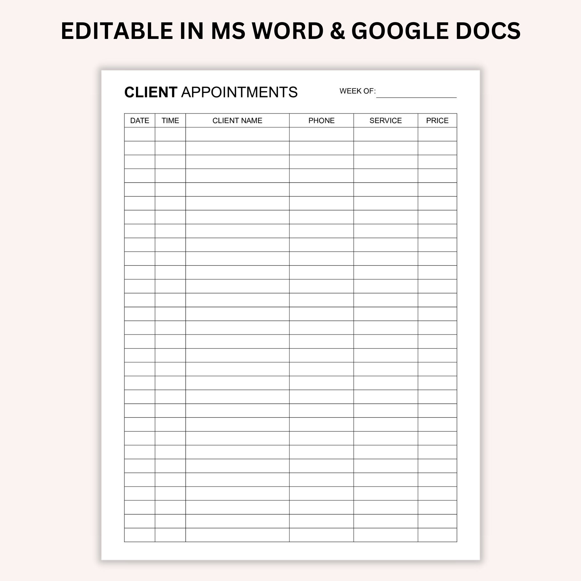 Editable Client Appointment Tracker, Printable Appointment Reminder ...