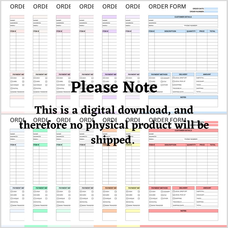 Printable Order Form, Small Business Template, Billing Form, Sales ...
